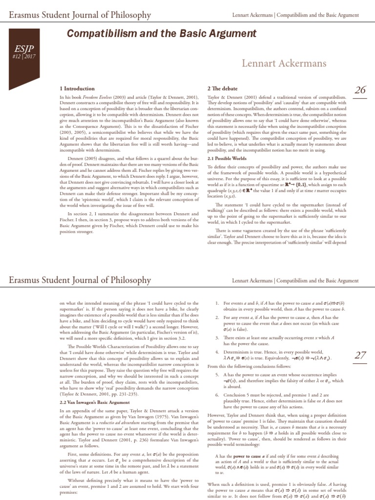 Compatibilism and The Basic Argument | PDF | Free Will | Determinism