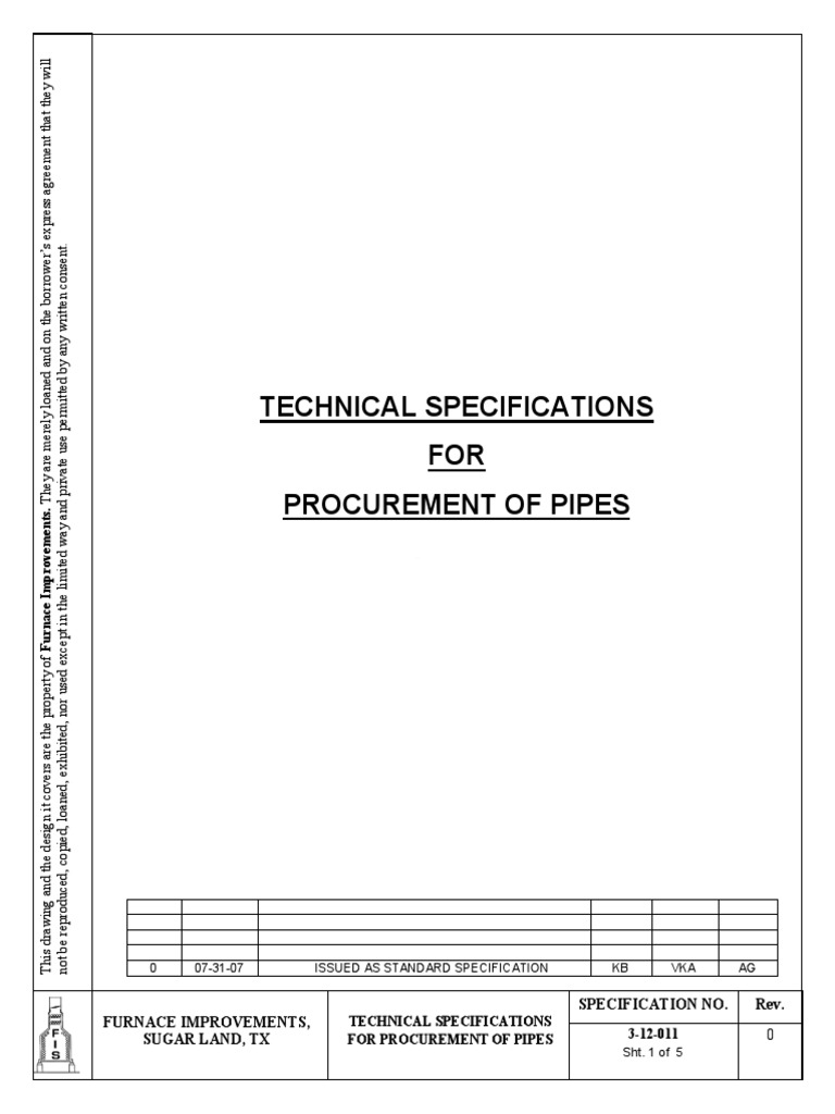 3-12-011 Technical Specification For Pipes Procurement | PDF | Pipe (Fluid Conveyance ...