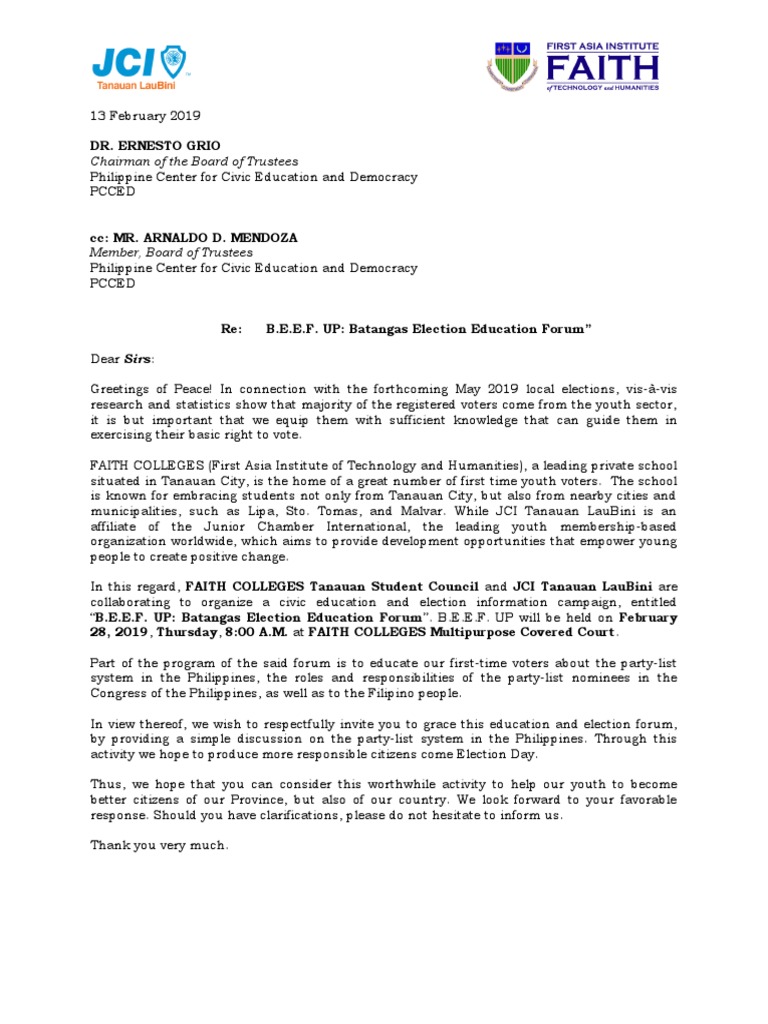 Election Forum Letter Invite Partylist Pdf Government Public Sphere