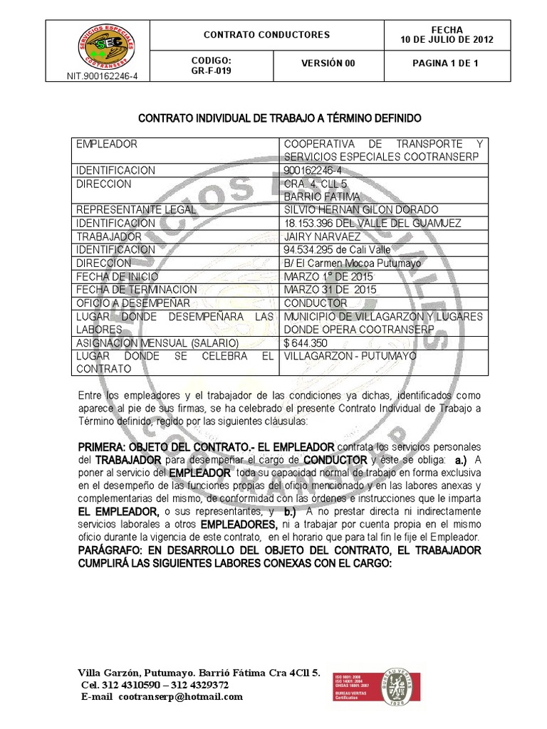 Contrato Definido | PDF | Tiempo de trabajo | Salario