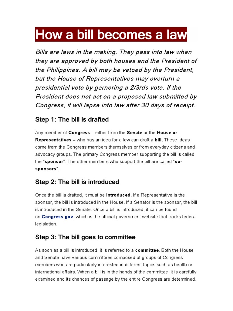 How A Bill Becomes A Law | PDF | Committee | Bill (Law)