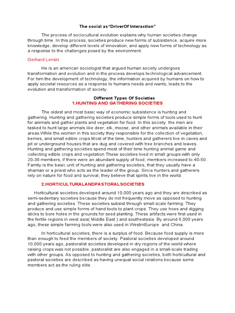Gerhard Lenski: The Social As"Driverof Interaction" | PDF | Agriculture ...