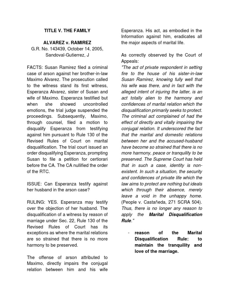 Cases-Family Law - Alvarez To Ramos | PDF | Complaint | Concurrent Estate