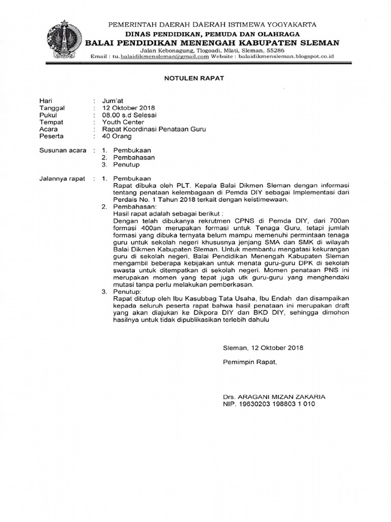 Contoh Notulen Rapat PDF | PDF