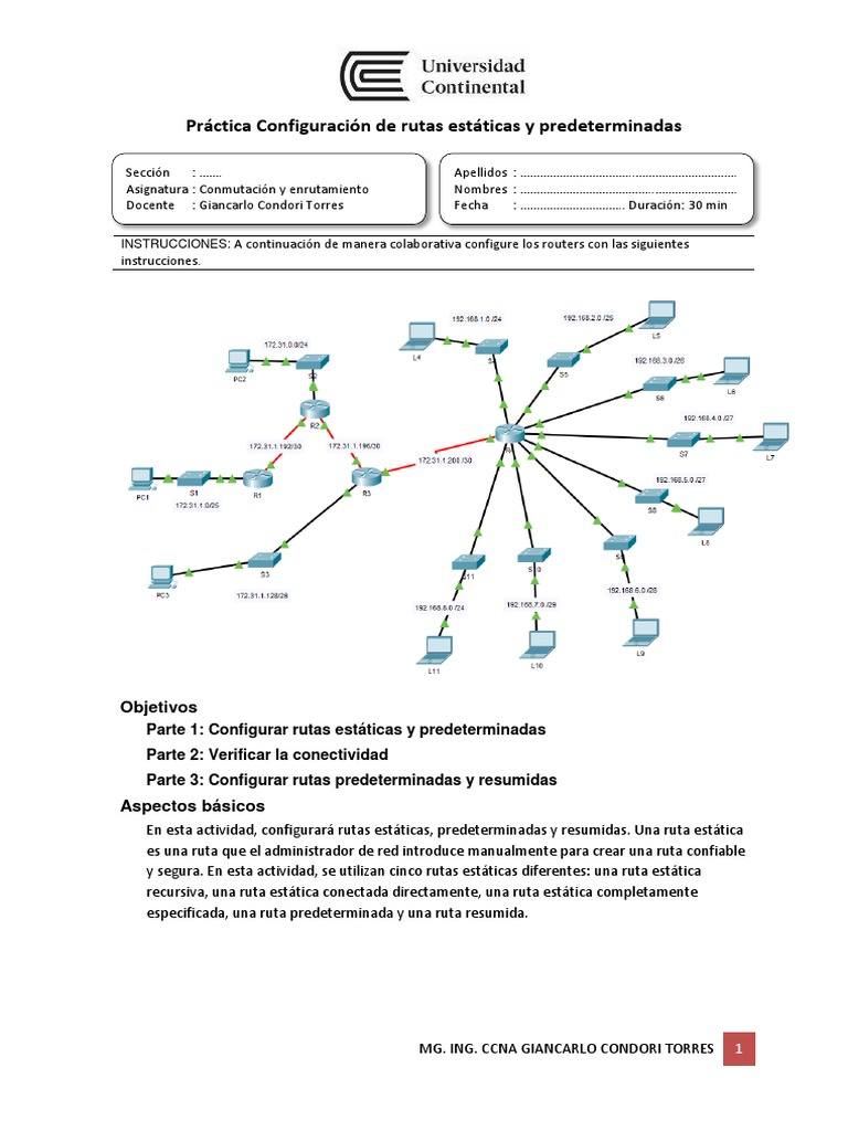1 Configuración de Rutas Estaticas y Predeterminadas | PDF | Protocolos de capa de red ...