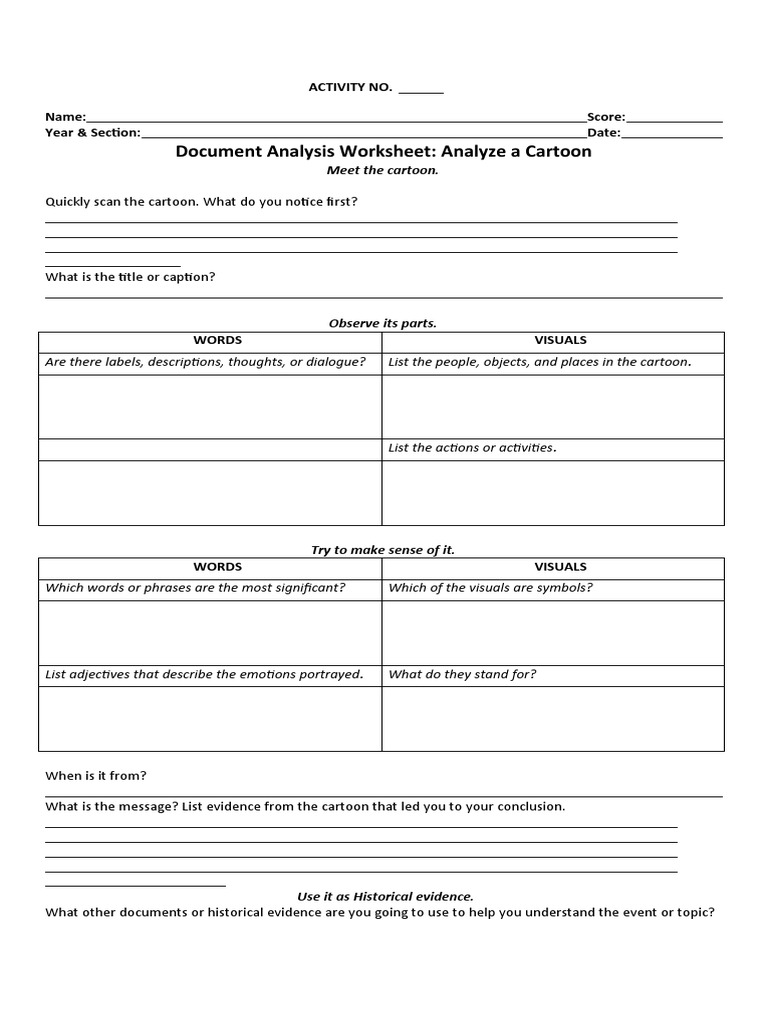 Document Analysis Worksheet: Analyze A Cartoon: Activity No. Name ...