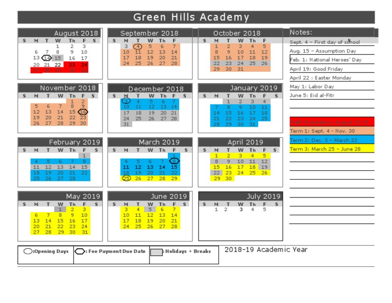 2018 19 School Calendar Pdf Download Free Pdf Holidays Observances