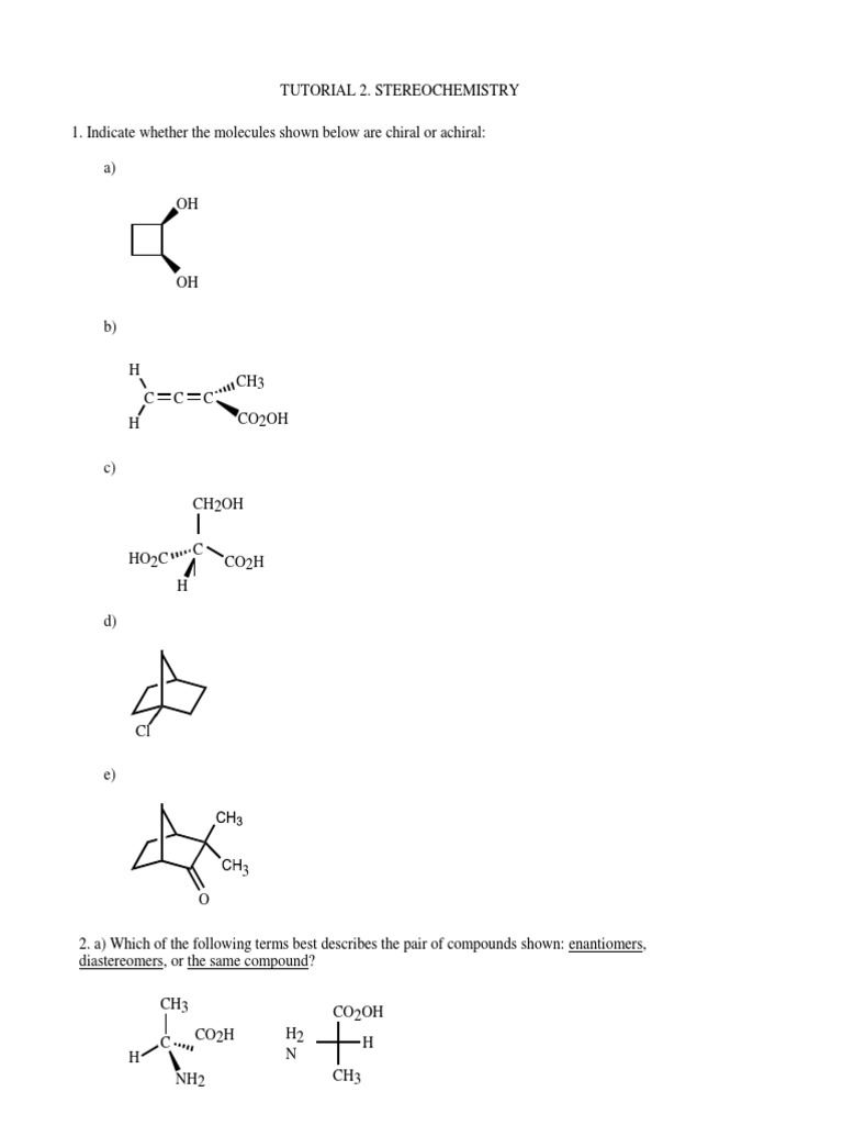 Tutorial 2. Stereochemistry PDF | PDF | Enantioselective Synthesis ...