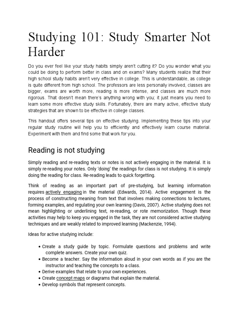 Studying 101: Study Smarter Not Harder | PDF | Applied Psychology ...