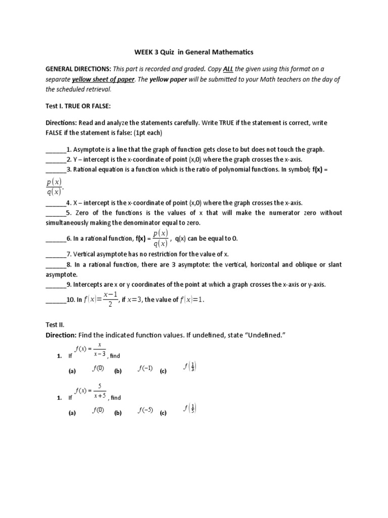 Quiz # 03 Rational Functions | PDF | Asymptote | Function (Mathematics)