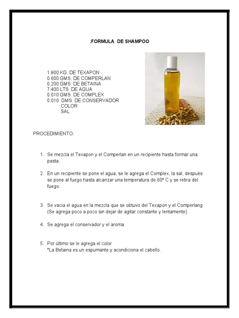 Fórmula de Shampoo y Productos Capilares | PDF | Química | Naturaleza