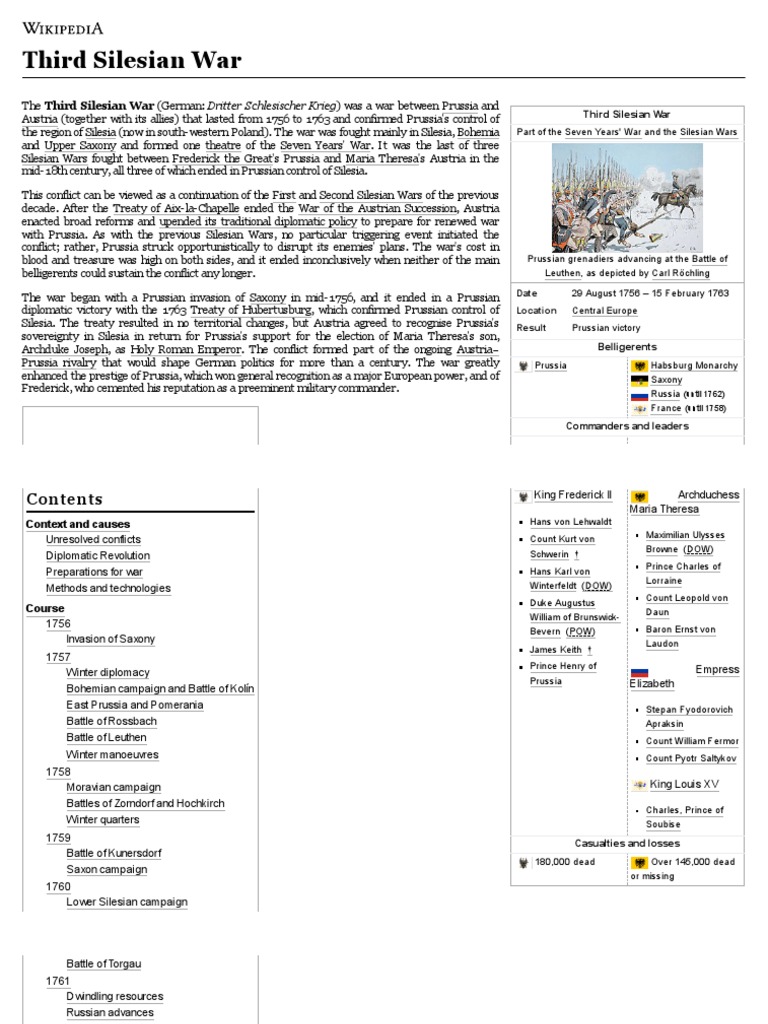 Third Silesian War PDF | PDF | Kingdom Of Prussia | Prussia