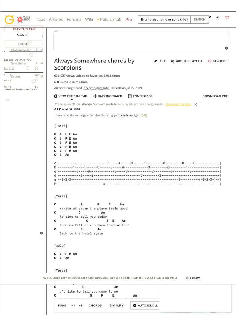 ALWAYS SOMEWHERE CHORDS by Scorpions @ | PDF | Song Structure | Musical ...