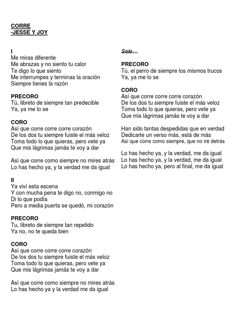 Corre - Jesse y Joy | PDF