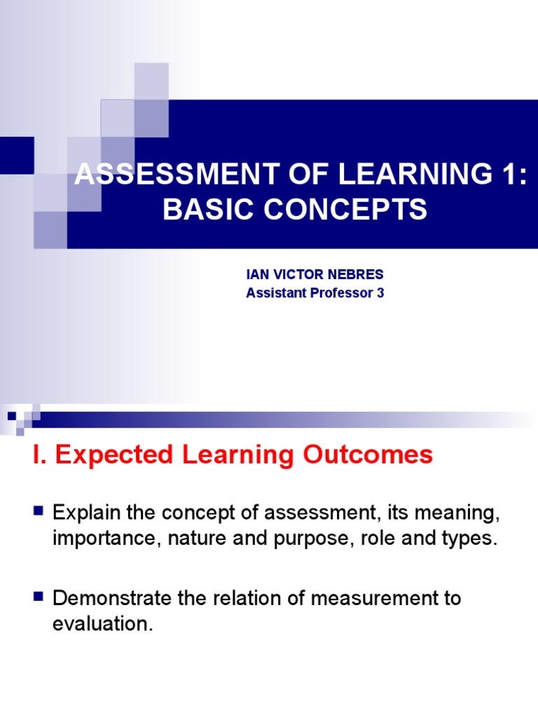 Assessment of Learning 1: Basic Concepts: Ian Victor Nebres Assistant ...