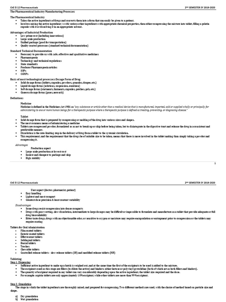 The Pharmaceutical Industry Manufacturing Processes | PDF | Tablet ...