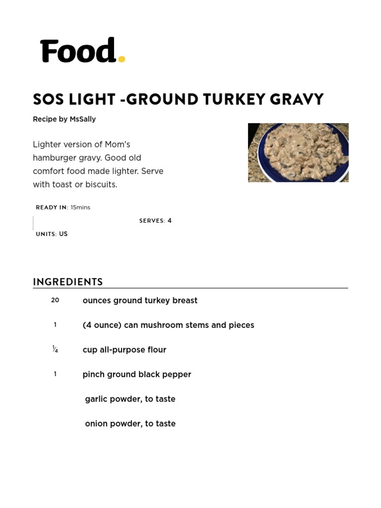 Sos Light - Ground Turkey Gravy: Ingredients | PDF | Cooking, Food & Wine