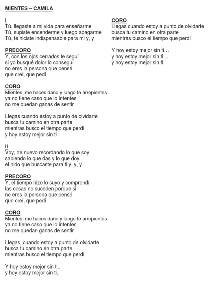 Letra de "Mientes" - Camila | PDF | Religión y espiritualidad | Poesía
