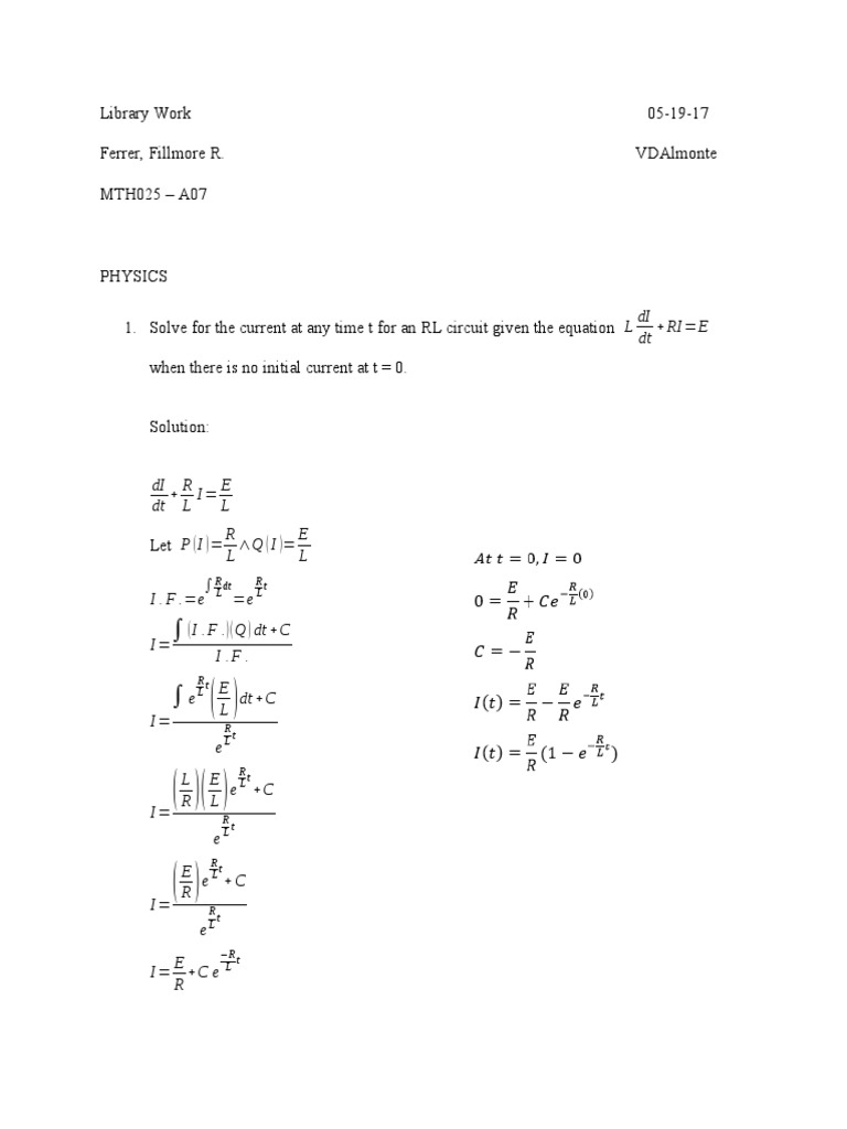 Ferrer, Library Work (Differential Equations) | PDF | Temperature ...