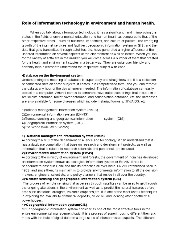 Role of Information Technology in Environment and Human Health ...
