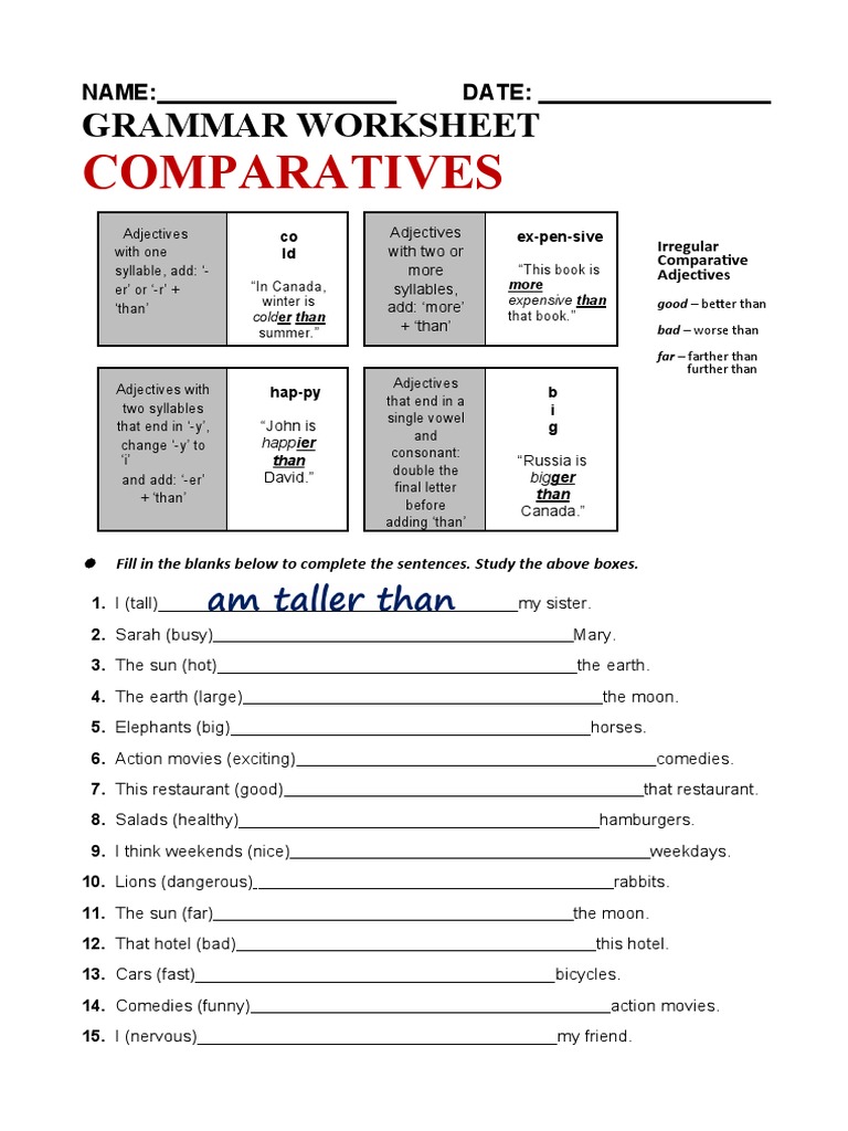 Comparatives: Grammar Worksheet | PDF | Phonology | Semiotics Comparatives: Grammar Worksheet | PDF | Phonology | Semiotics