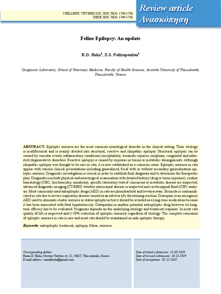 Feline Epilepsy Update: Causes, Diagnosis and Treatment | PDF ...