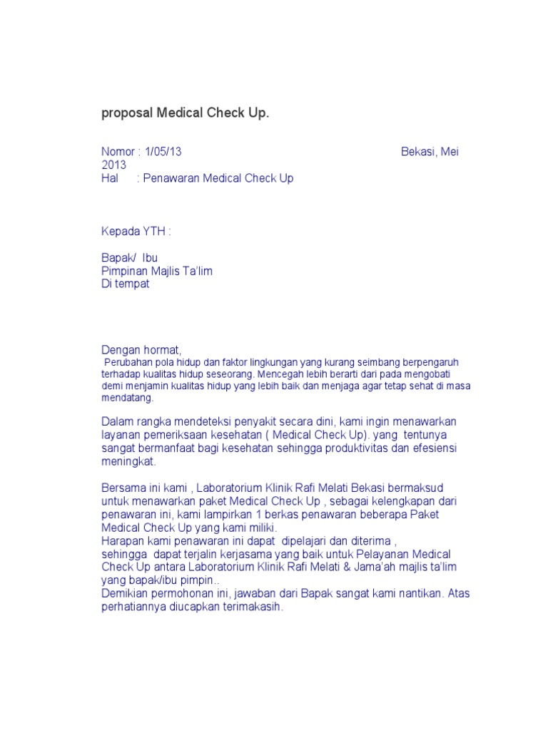 Proposal Medical Check Up | PDF