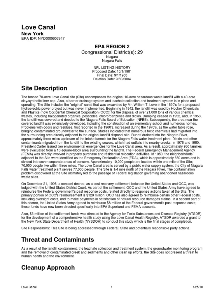 Love Canal | PDF | Environmental Remediation | Superfund