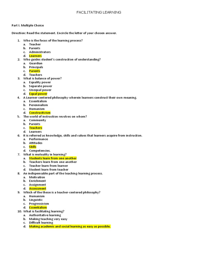 Pre Test Fac Learning | PDF | Education Theory | Learning