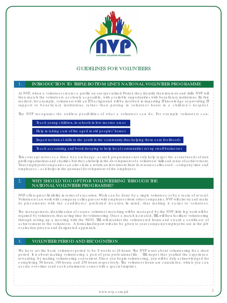 Guidelines For Volunteers | PDF | Volunteering | Employment