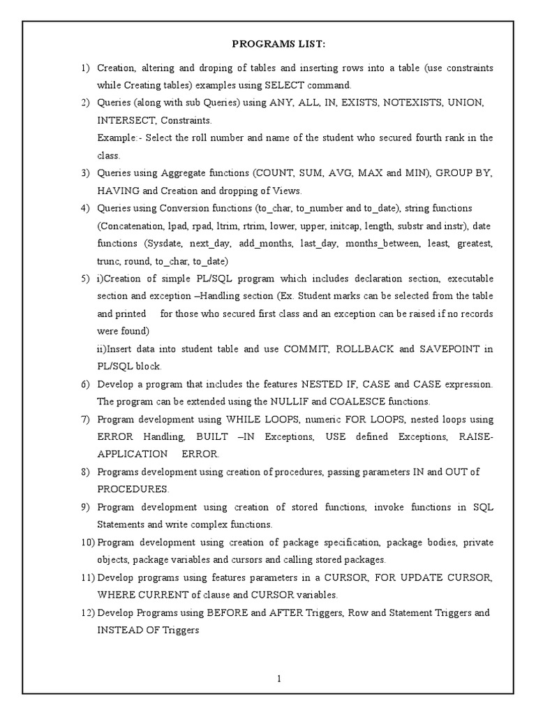 DBMS - Lab Manual - RECORD | PDF | Relational Database | Sql