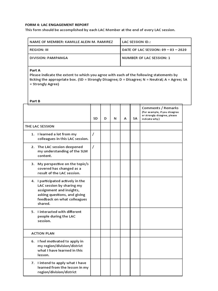 Form 4: Lac Engagement Report: (For Example, If You Disagree or ...