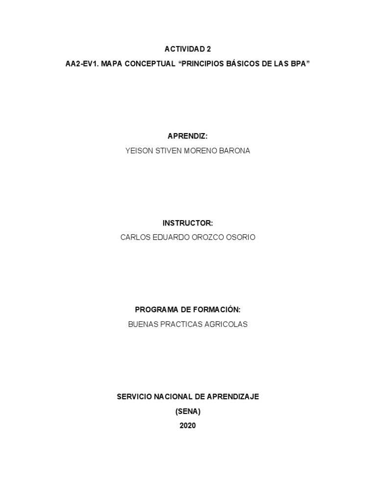AA2-EV1. Mapa Conceptual "Principios Básicos de Las BPA" - Yeison Moreno | PDF