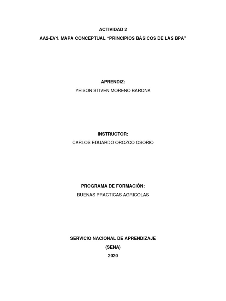 AA2-EV1. Mapa Conceptual "Principios Básicos de Las BPA" - Yeison Moreno | PDF | Agricultura ...