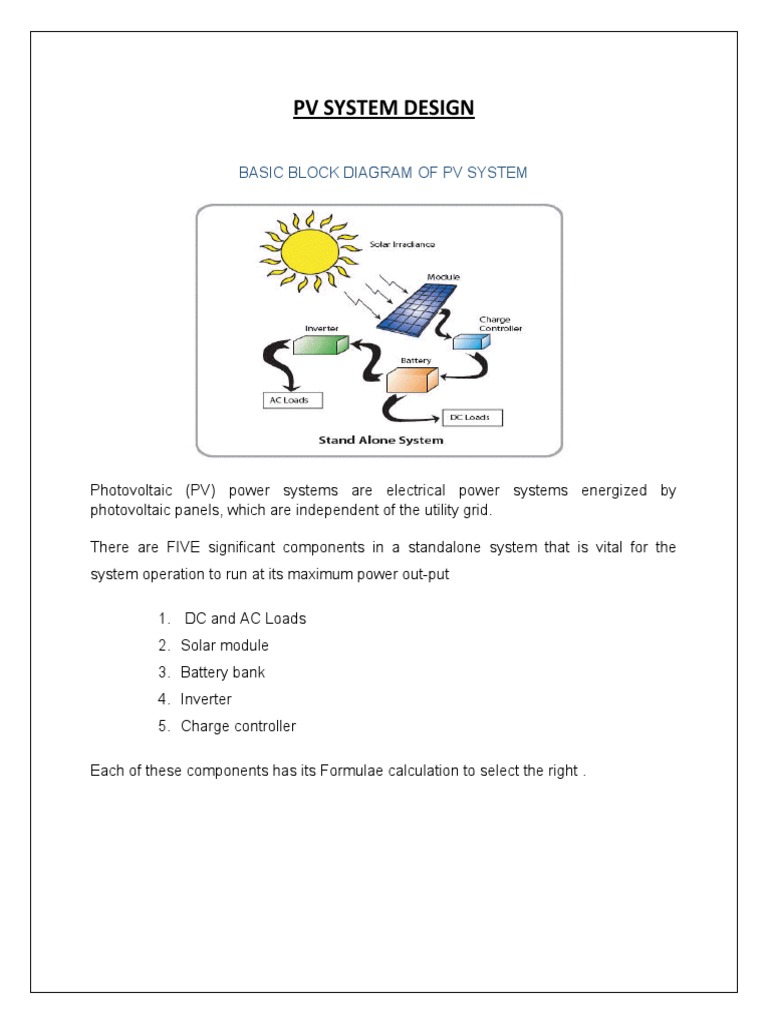 BASIC BLOCK DIAGRAM OF PV SYSTEM DESIGN | PDF | Photovoltaic System ...