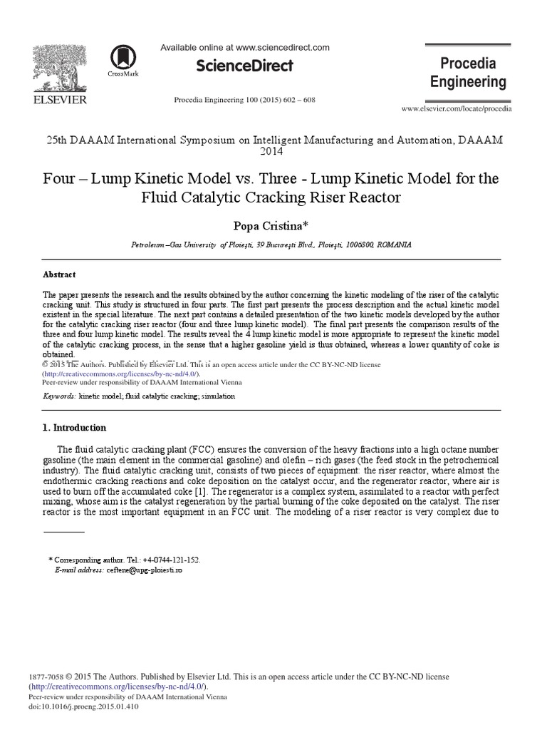 Four - Lump Kinetic Model vs. Three - Lump Kinetic Model For The Fluid ...