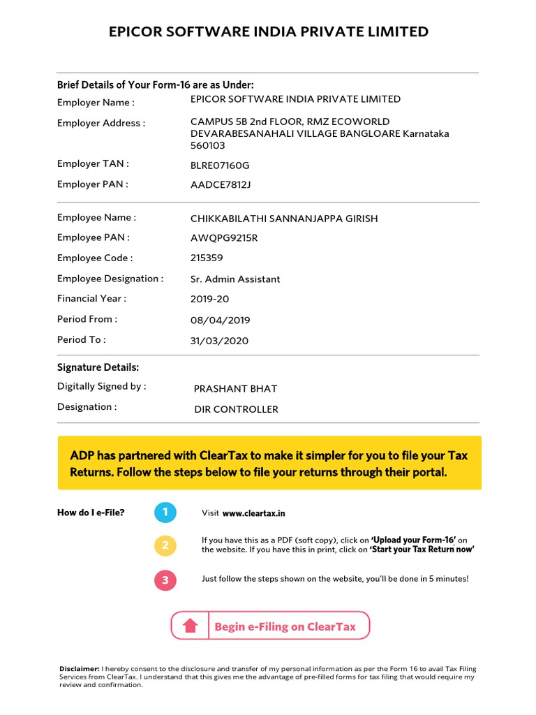 Epicor Software India Private Limited: Brief Details of Your Form-16 ...