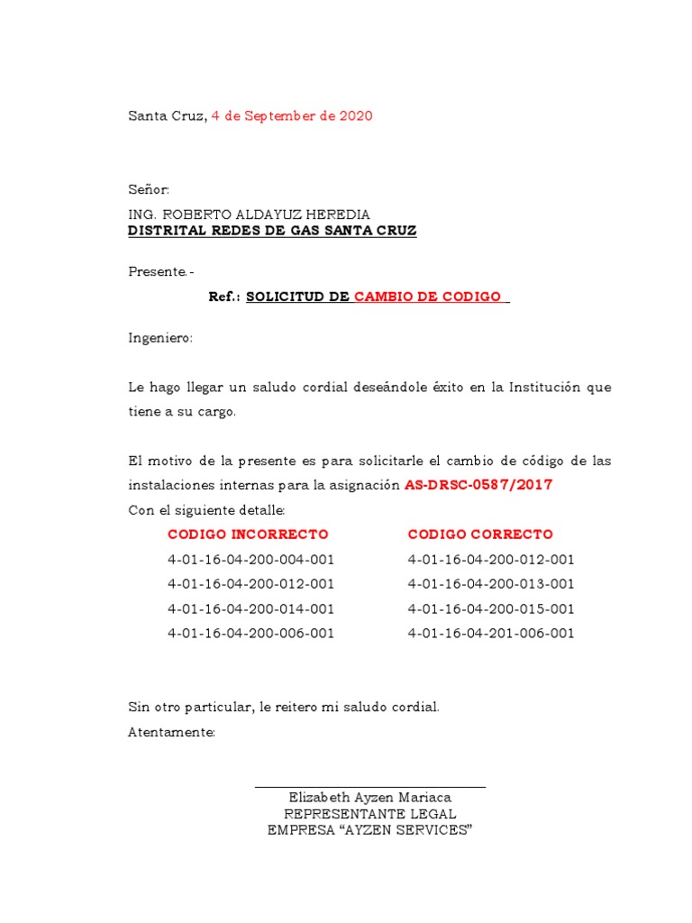Carta de Cambio de Codigo | PDF
