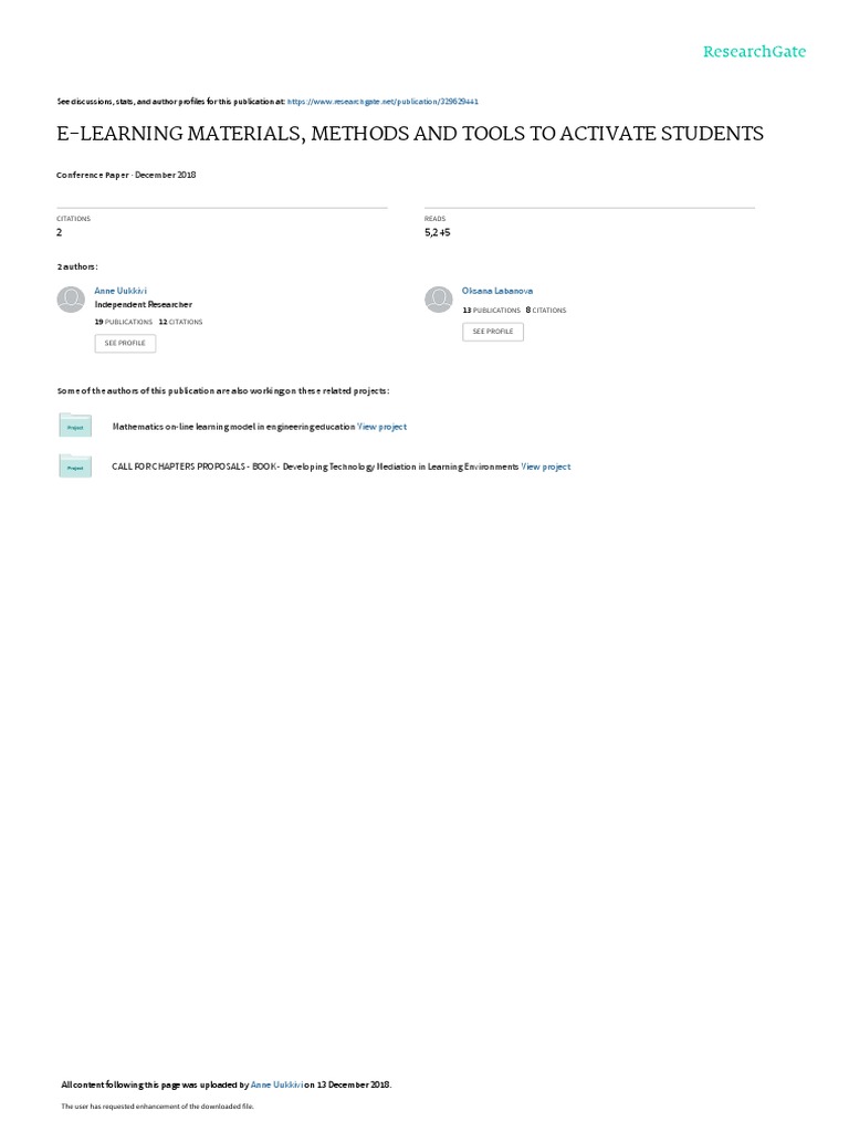 E-Learning Materials, Methods and Tools To Activate Students | PDF ...