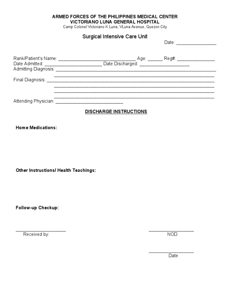 DISCHARGE INSTRUCTION Form | PDF