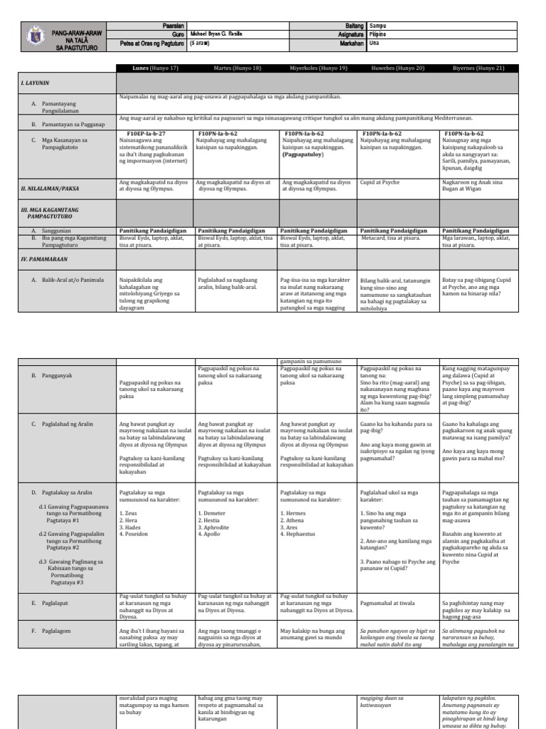 Sample DLL Sa Filipino | PDF
