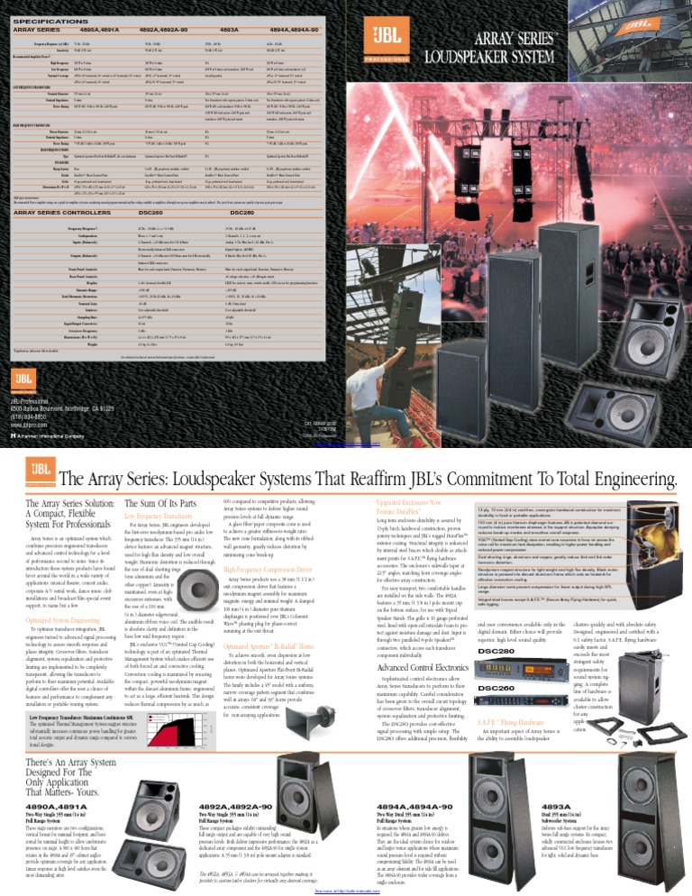 Specifications: Array Series 4890A, 4891A 4892A, 4892A-90 4893A 4894A ...