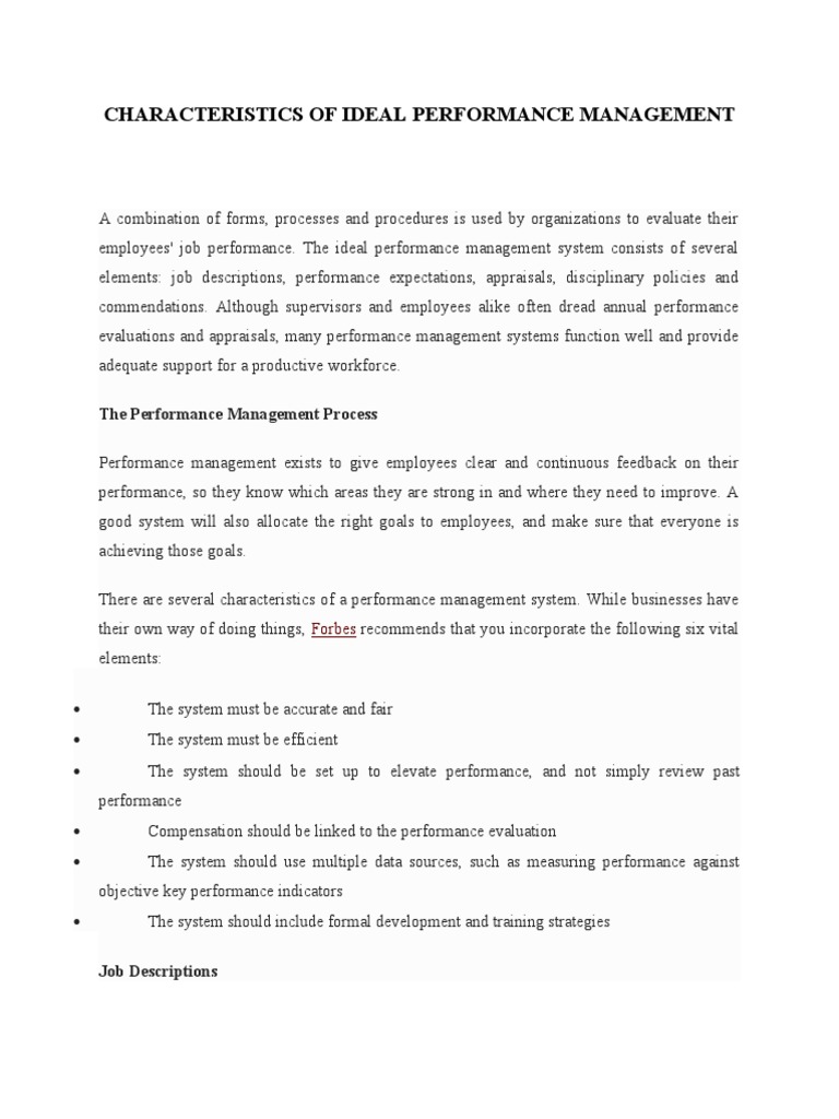 Characteristics of Ideal Performance Management | PDF | Performance ...