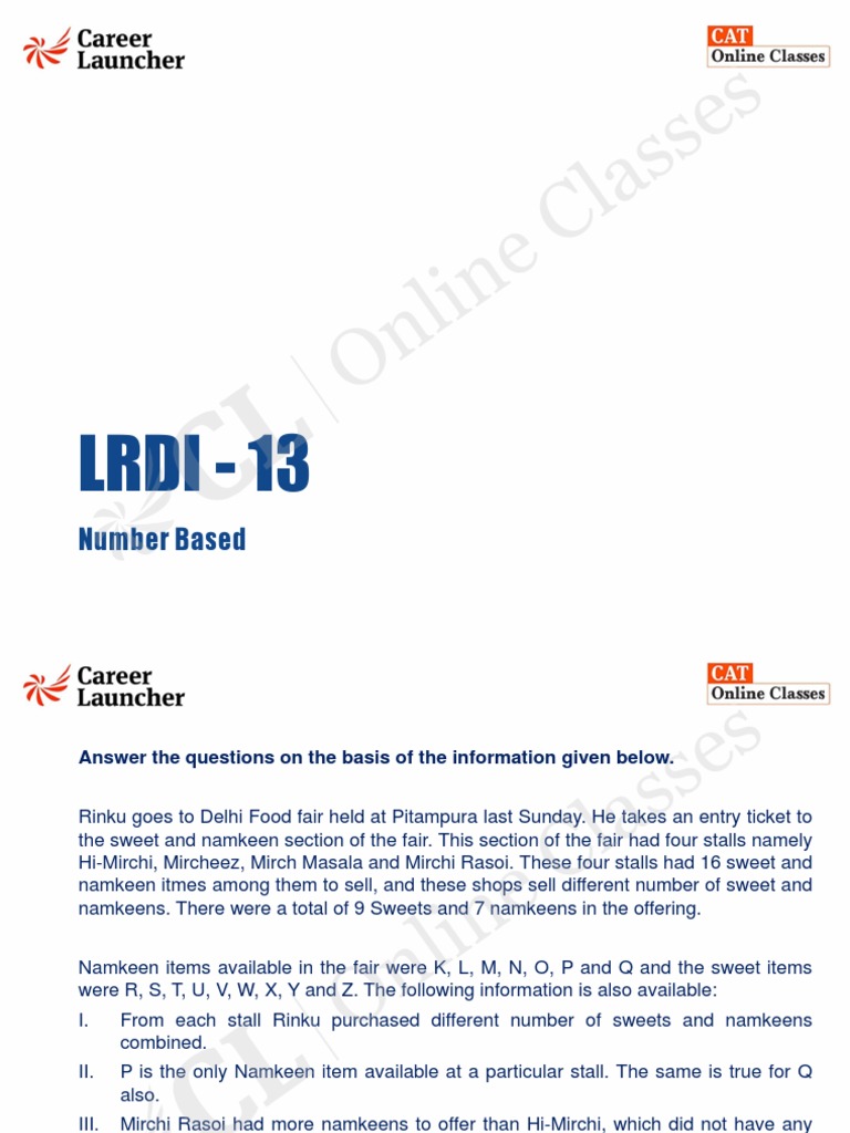 CAT - LRDI 13 - Number Based | PDF | Matrix (Mathematics) | Algebra