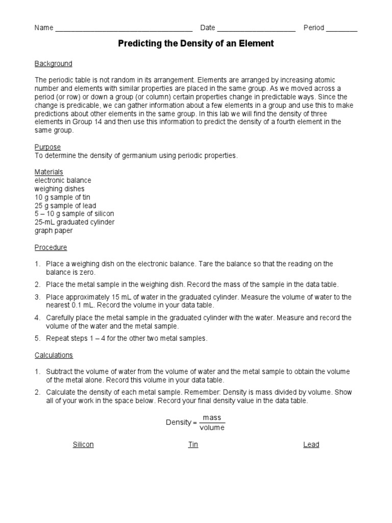 Predicting Element Density in Group 14 | PDF | Density | Chemical Elements