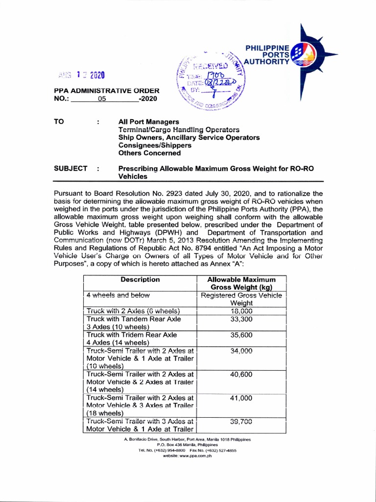 Philippine Ports Authority Administrative Order No. 05-2020 | PDF