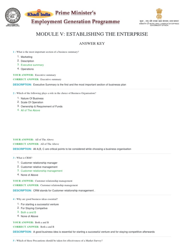 Module V: Establishing The Enterprise: Answer Key | PDF
