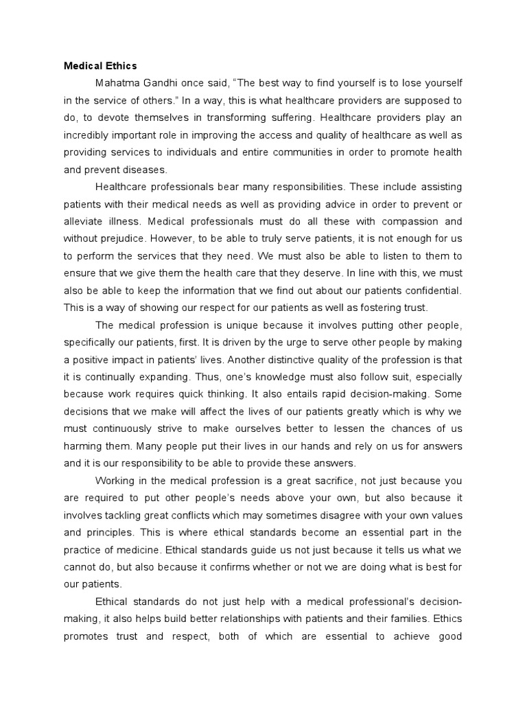 Med Ethics Reflection | PDF | Medical Ethics | Patient