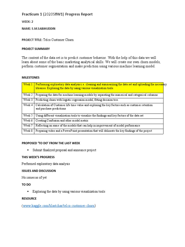 Practicum 1 (2020S8W1) Progress Report: Project Summary | PDF