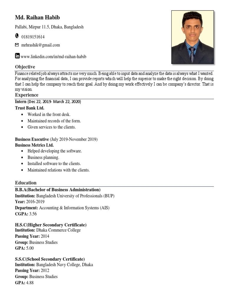 Md. Raihan Habib: Objective | PDF | Business | Computing